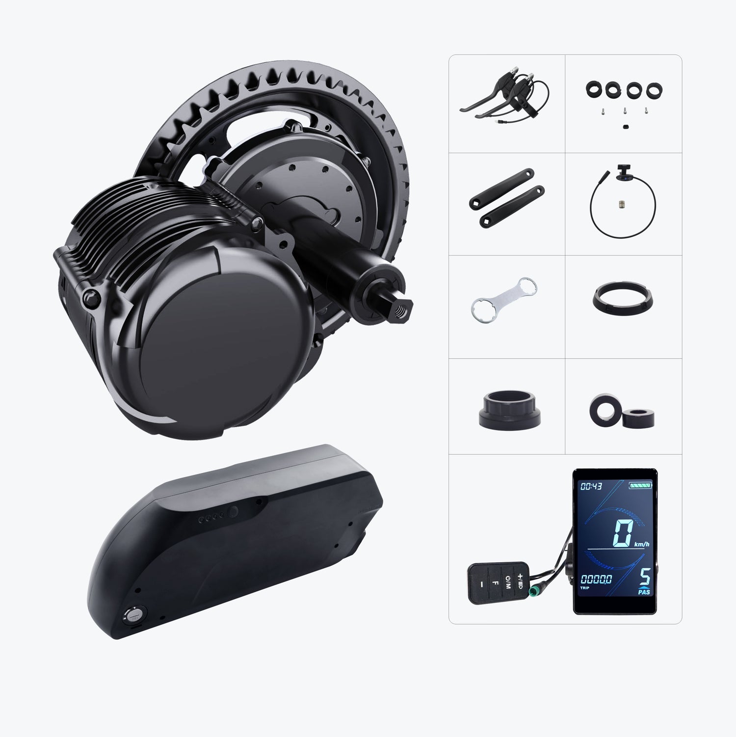 36V/48V 500W-750W Mid-Drive Motor Kit with Torque Sensor & Battery